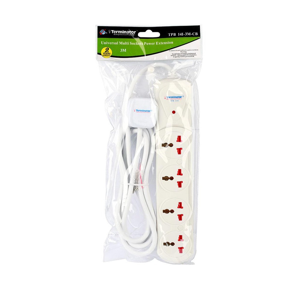 Terminator 4 Way Universal Power Extension Socket with Indicator 1.00M