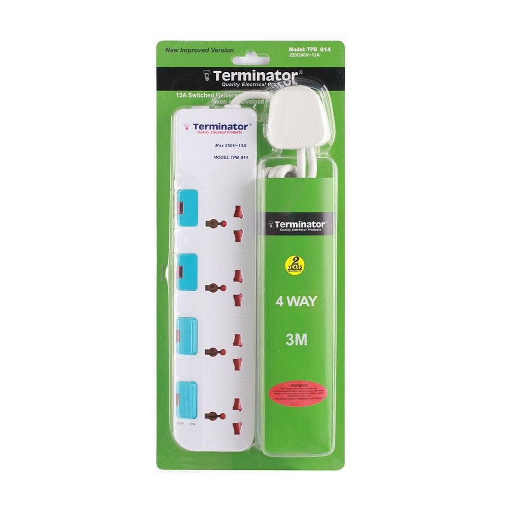 Terminator 4 way Universal Power Extension Socket 3M Cable 13A