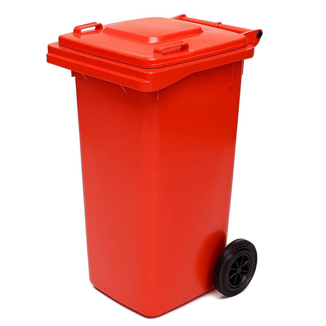 240L Plastic Dustbin with Pedal and Wheels RED