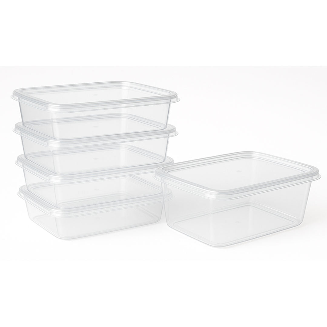 500CC Rect. Clear Container with Lid - Pack of 5