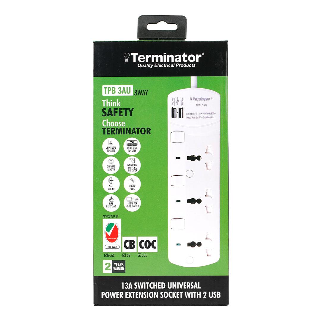 Terminator 3 Way Universal Power Extension Socket with Individual Swit